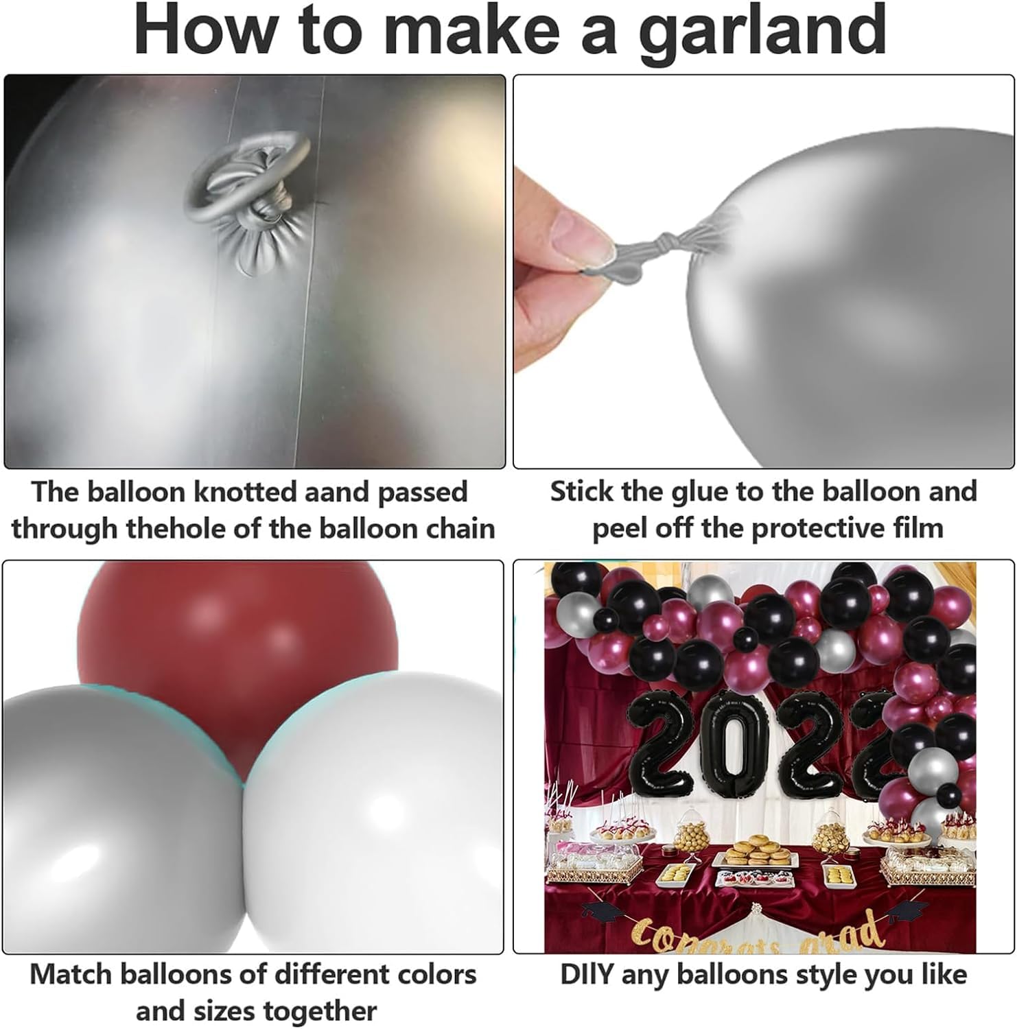 Graduation Decorations Maroon Black 2024/Burgundy Black Graduation Party Decorations/Maroon Black Balloons 60Pcs Burgundy Black Maroon Birthday Party Decorations