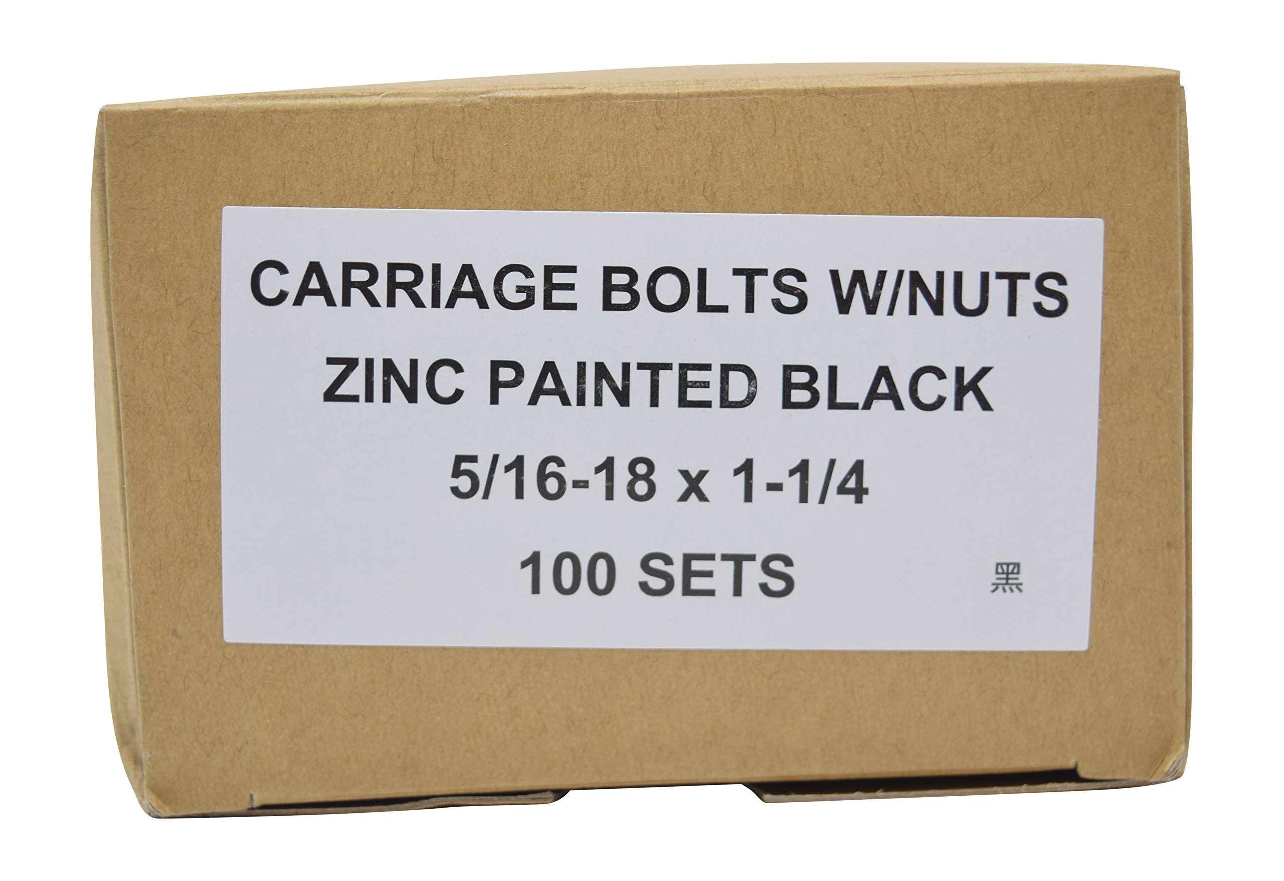 Black Carriage Bolts 5/16in x 1-1/4in (100 Count) Includes Nuts