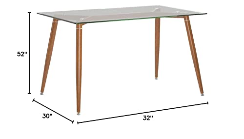 IDS Online Mid Century Dining Table, Office Desk, Glass : 8mm, Wooden Skin