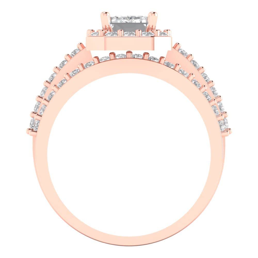 2.22 ct Emerald Cut Clear Simulated Diamond 14k Rose Gold Halo Solitaire W/Accents Wedding Engagement Promise Ring size 6.5