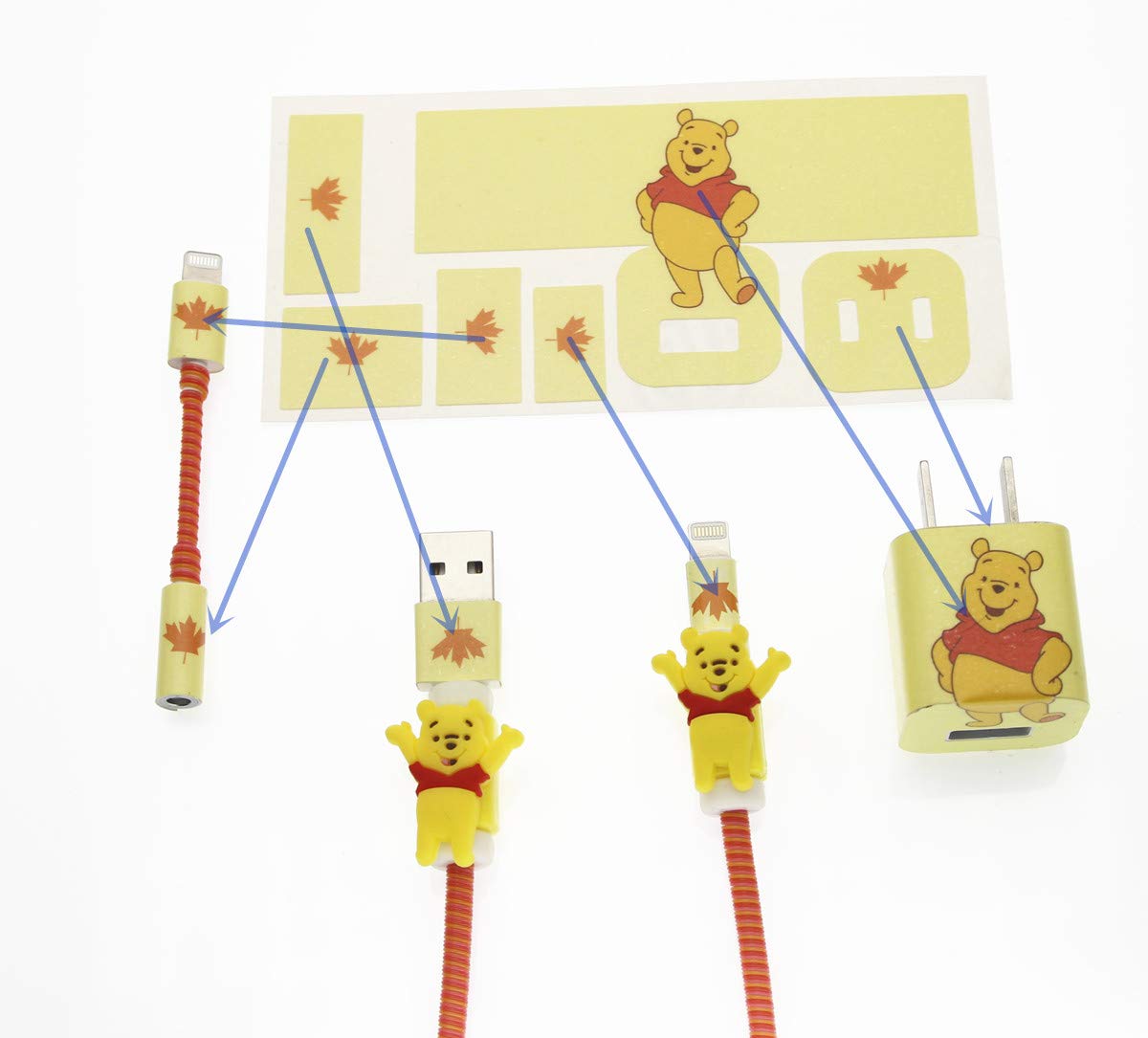 Tospania DIY Protector Data Cable USB Charger Line Earphone Wire Saver Organizer Compatible with iPhone 5S SE 6 6S 7 8 Plus X XS XR 12 iPad iPod iWatch (Yellow Winnie)