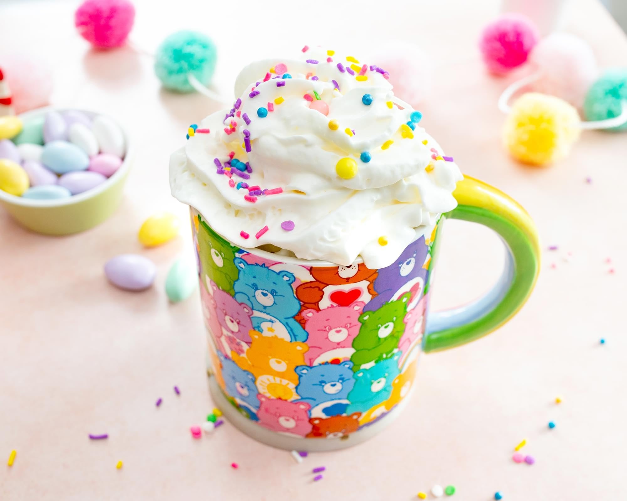 Care Bears Allover Print Ceramic Mug With Rainbow Handle | Large Coffee Cup For Tea, Espresso, Cocoa | Holds 20 Ounces