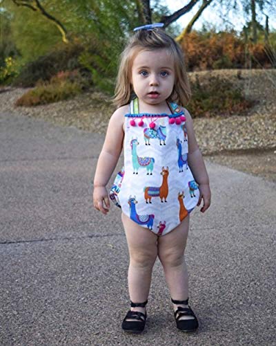 Lamuusaa Newborn Infant Toddler Baby Girls Colourful Alpaca Pattern Tank Tops Summer Bodysuit Romper Jumpsuit (80/6-12M, Multicoloured)