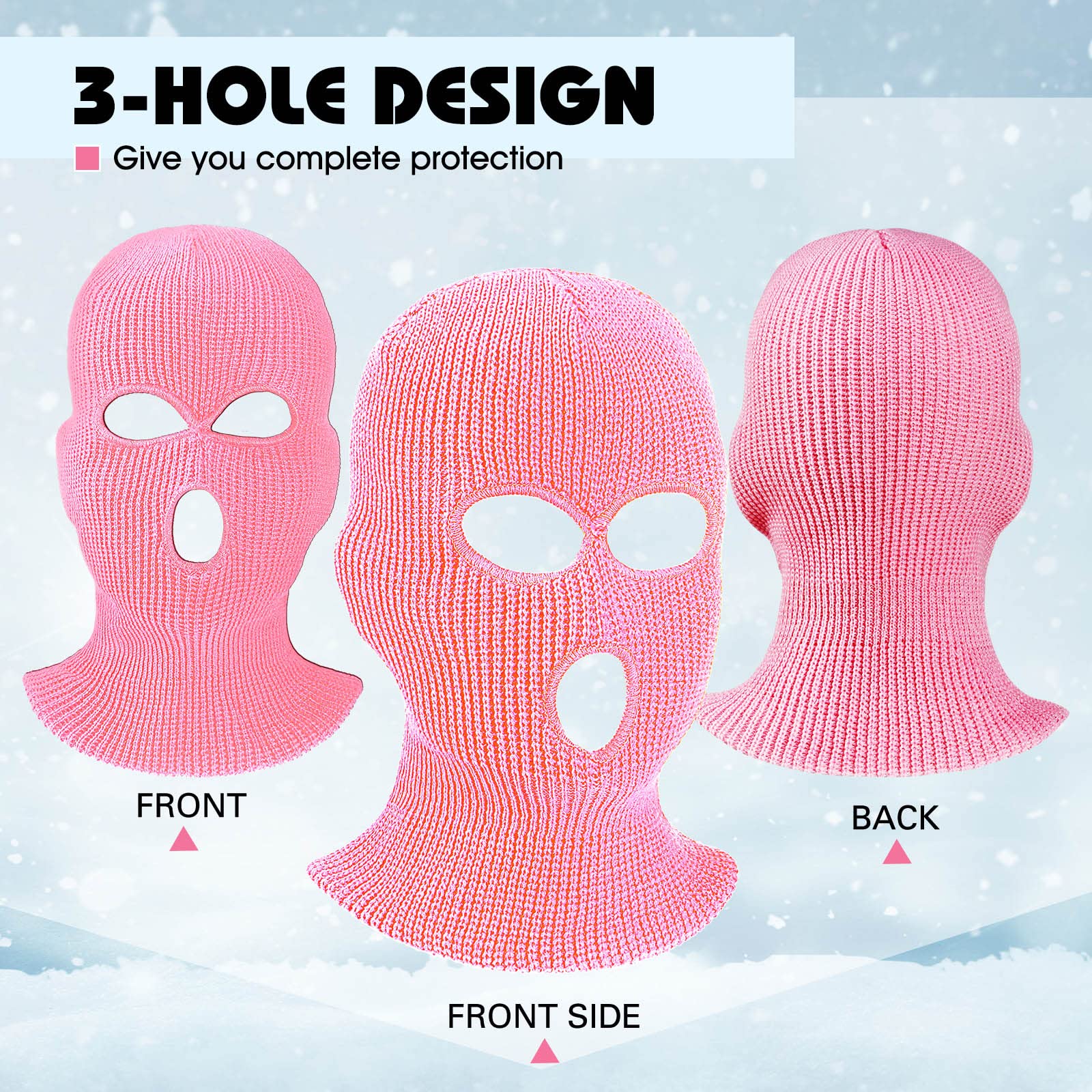 3 Pieces 3 Hole Ski Mask Balaclava Ski Mask Winter Knitted Neck Mask Face Cover for Halloween Men Outdoor Sports(Pink)