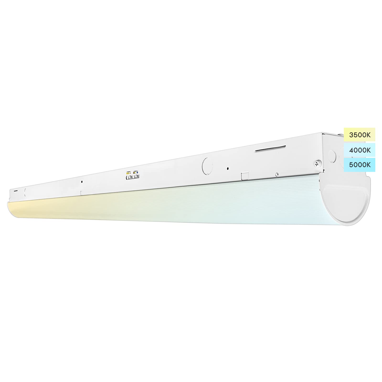 LUXRITE 4FT LED Strip Light Fixture, 34W/38W/45W Adjustable, Up to 5940 Lumens, 3 Color Selectable 3500K-5000K, Linear Shop Light, 0-10V Dimmable, Damp Rated, UL Listed - Garage, Workshop