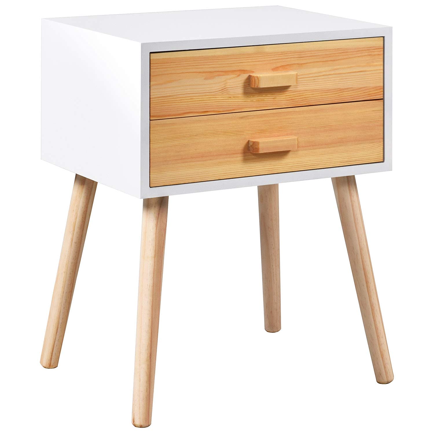 4 EVER WINNER Nightstand, End Table, Bedside Table, Side Table with 2 Drawers and Shelf, Night Stand for Bedroom Furniture, Storage Sofa Side Stand Cabinet for Home, Office, Dorm, Wood and White