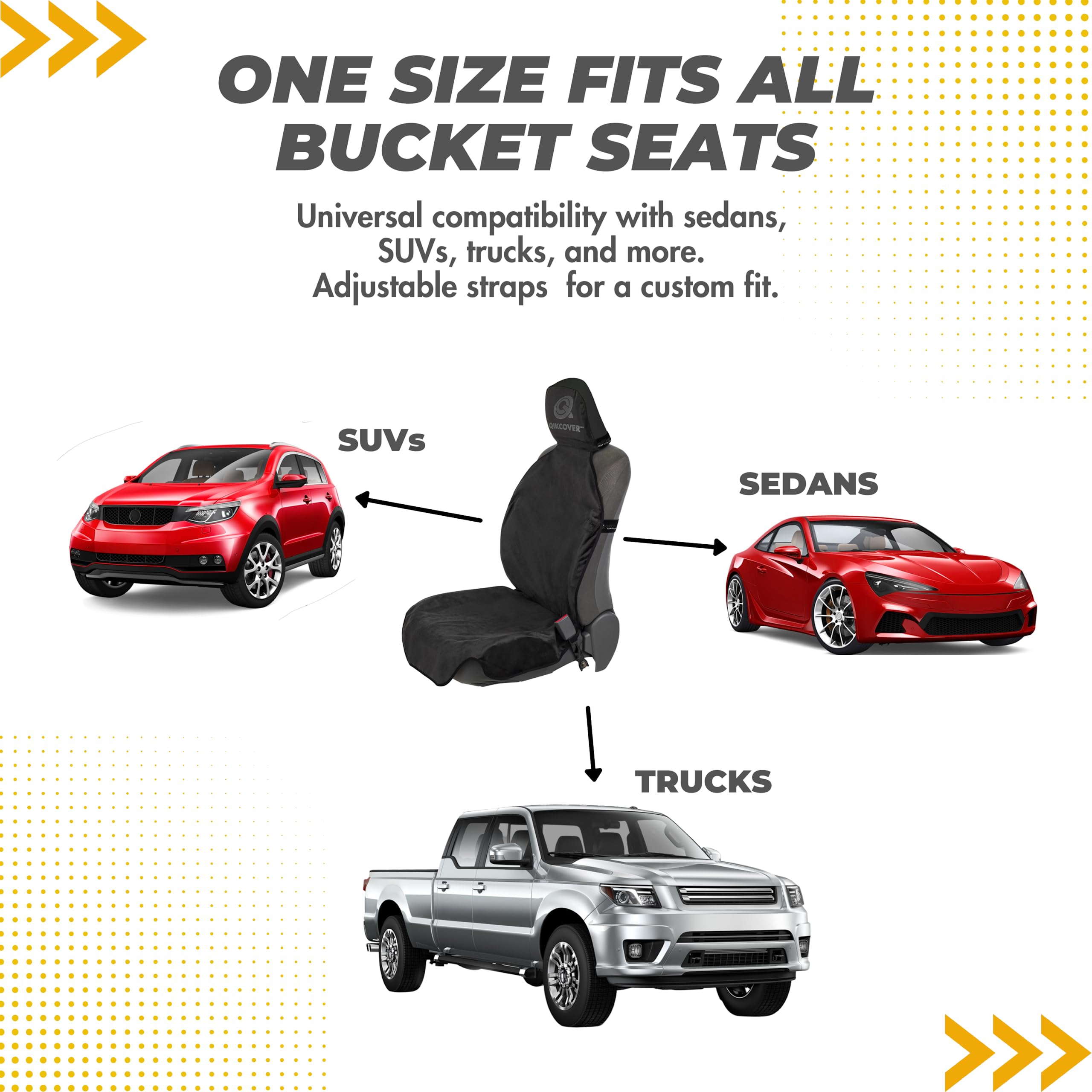 QIKCOVER Premium Waterproof Car Seat Cover - Sweatproof, Universal Fit, Non-Slip, Durable Protector for Dirt, Spills, Pet Claws - Auto, SUV, Truck Compatible (Black)