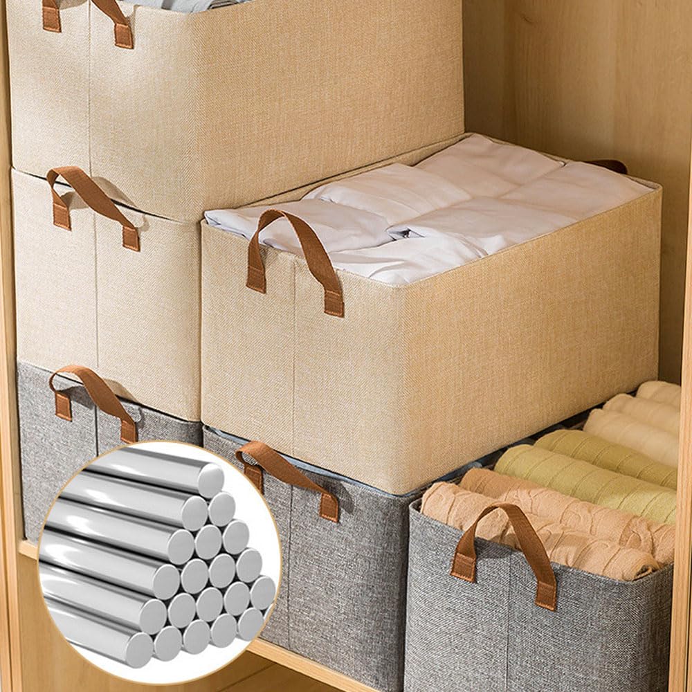 Eytueo 6 Pcs Wardrobe Clothes Organizer with Thickened Base Plate, Steel Frame Drawer Organizer Clothes with Handles, Folable Clothes Storage Box for Jeans Sweater Blanket Toys