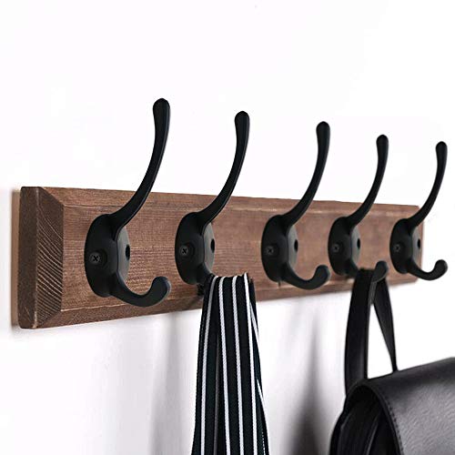 IBosins 12 Pack Black Coat Hooks Wall Mounted with 24 Screws Retro Double Hooks Utility Black Hooks for Coat, Scarf, Bag, Towel, Key, Cap, Cup, Hat