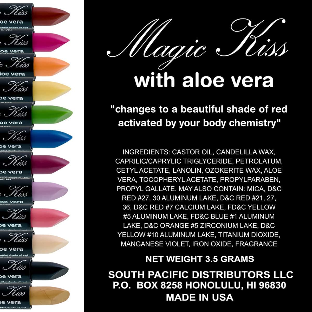 Magic Kiss Color Changing Matte 6 Piece Lipstick Set infused with Aloe Vera Made in USA (Colors of Aloha 3)
