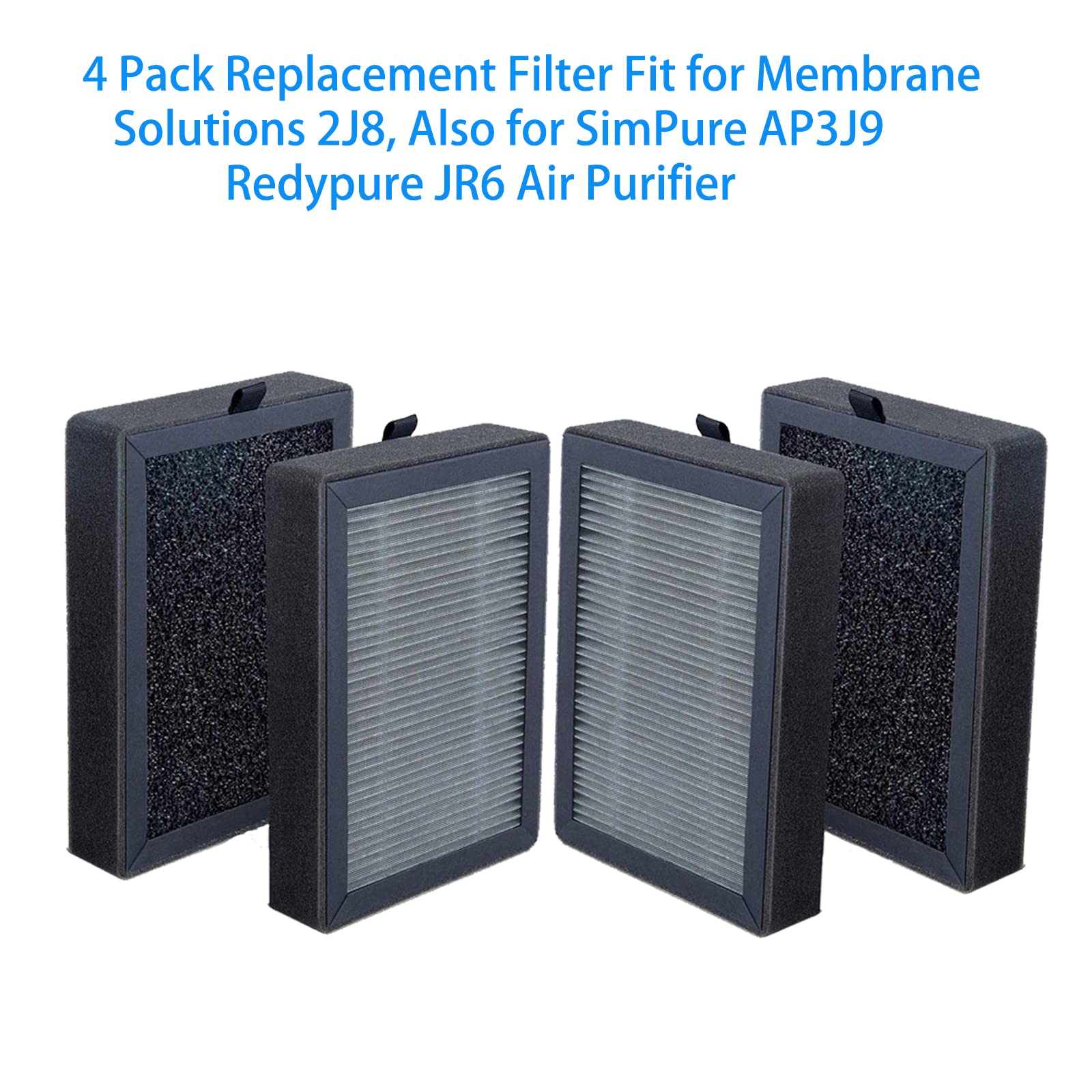 BLUTENET Replacement Filter Fit for Membrane Solutions 2J8, Also for SimPure AP3J9 and Redypure JR6 Air Purifier, Pre-Filter True HEPA Activated Carbon 3 in1 Replace Filter (4 Pack)