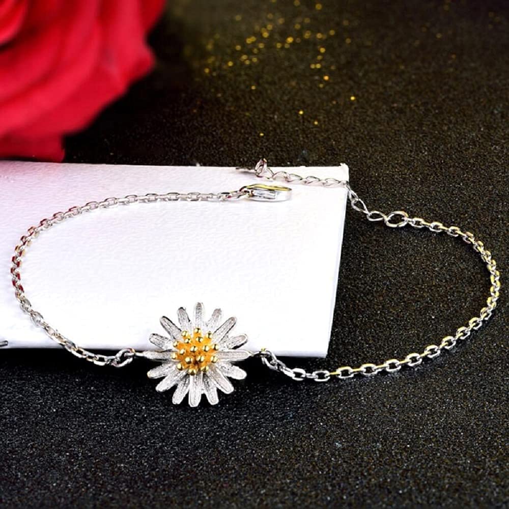 925 Sterling Silver Daisy Bracelet, Fashionable Adjustable Bracelet, Gift for Women and Girls