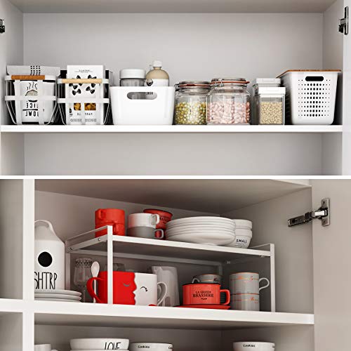 ideaglass Countertop Organizer, Cupboard Stand Spice Rack, 20" Cabinet Pantry Shelf, Organization and Storage for Kitchen Bathroom, Metal Plate Milky White