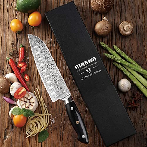 AIRENA Santoku Knife - 7" Japanese Style Kitchen Knife - X50CrMov15 German Steel Blade & Full Tang Ergonomic Pakkawood Handle - Best Value Ultra Sharp Cooking Chef Knife Giftbox