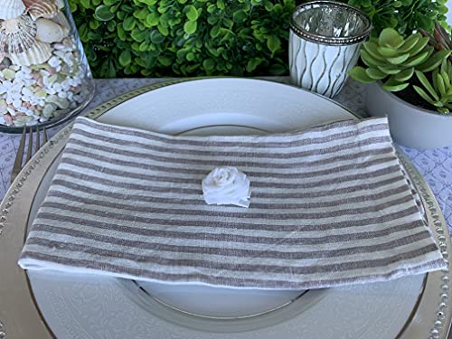 Linen Napkins β 100% French Flax β Stonewashed Pure Linen Cloth Napkins β Mitered Corners β Set of 4 (Gray/White Stripe)