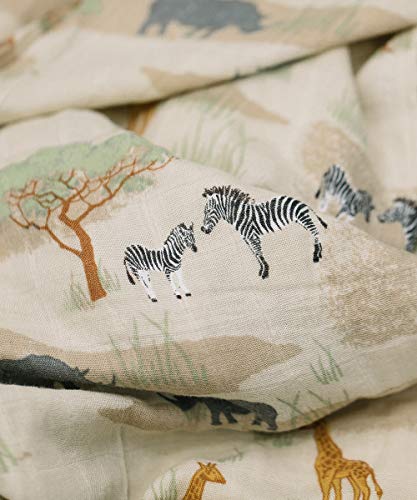 SARANONI Swaddle Blanket with Giraffe, Elephant, Zebra & Rhino Designed Muslin Swaddle Blankets (The Savannah)
