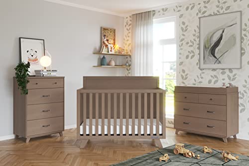 Child Craft SOHO 4-in-1 Convertible Crib with Flat-Top Headboard, Mid-Century Modern Baby Crib, Dusty Heather