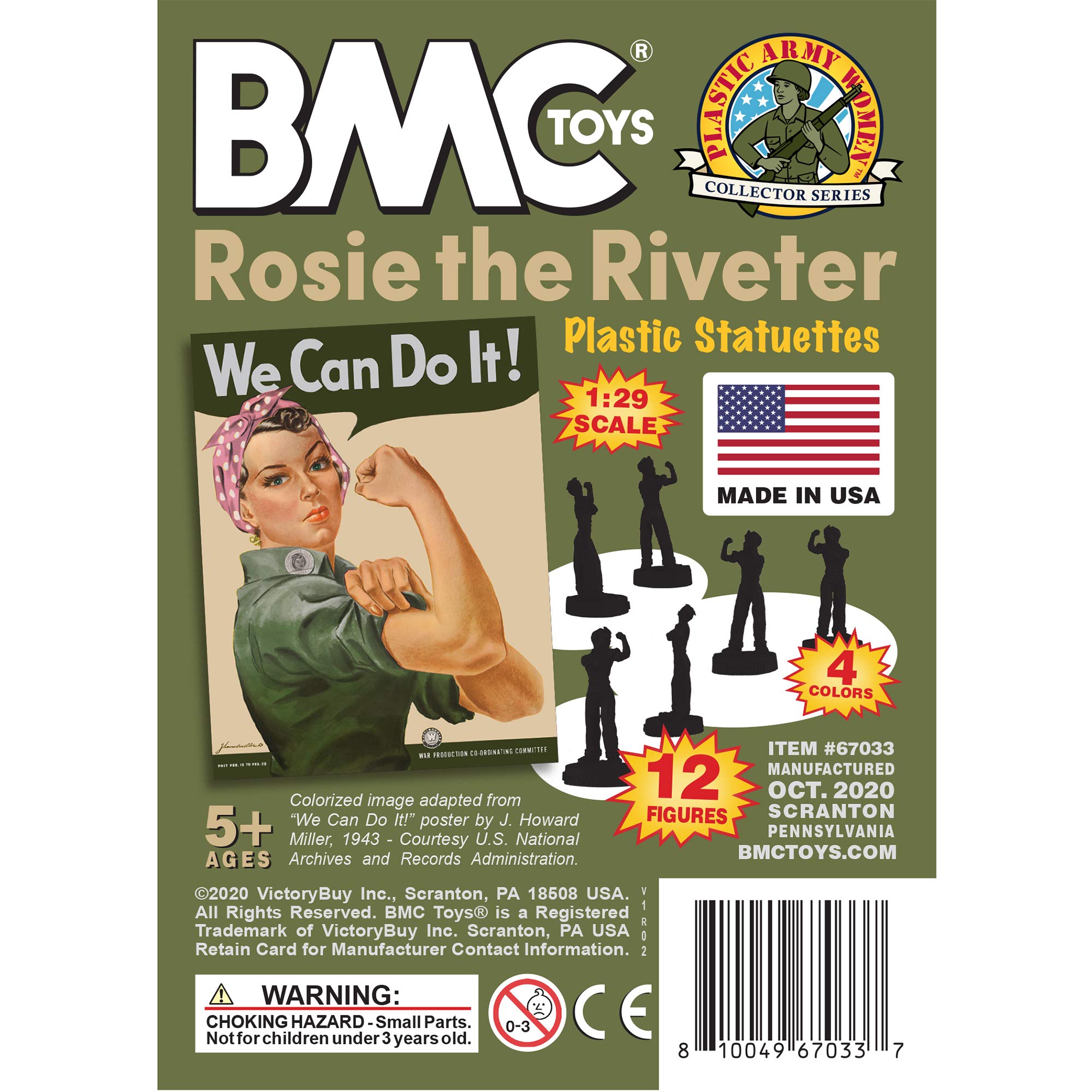 BMC Rosie The Riveter Plastic Figures - 12pc Statue Colors - Made in USA