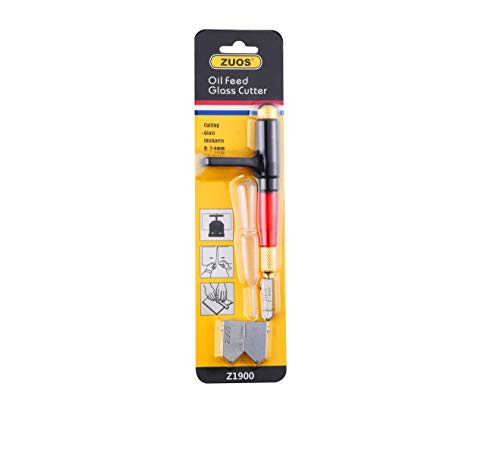 ZUOS Pistol Grip Oil Feed Glass Cutter Tungsten Carbide, Professional Stained Glass Cutting Tool with 2 Replaceable Head and Oil Reservoir- 2mm-12mm