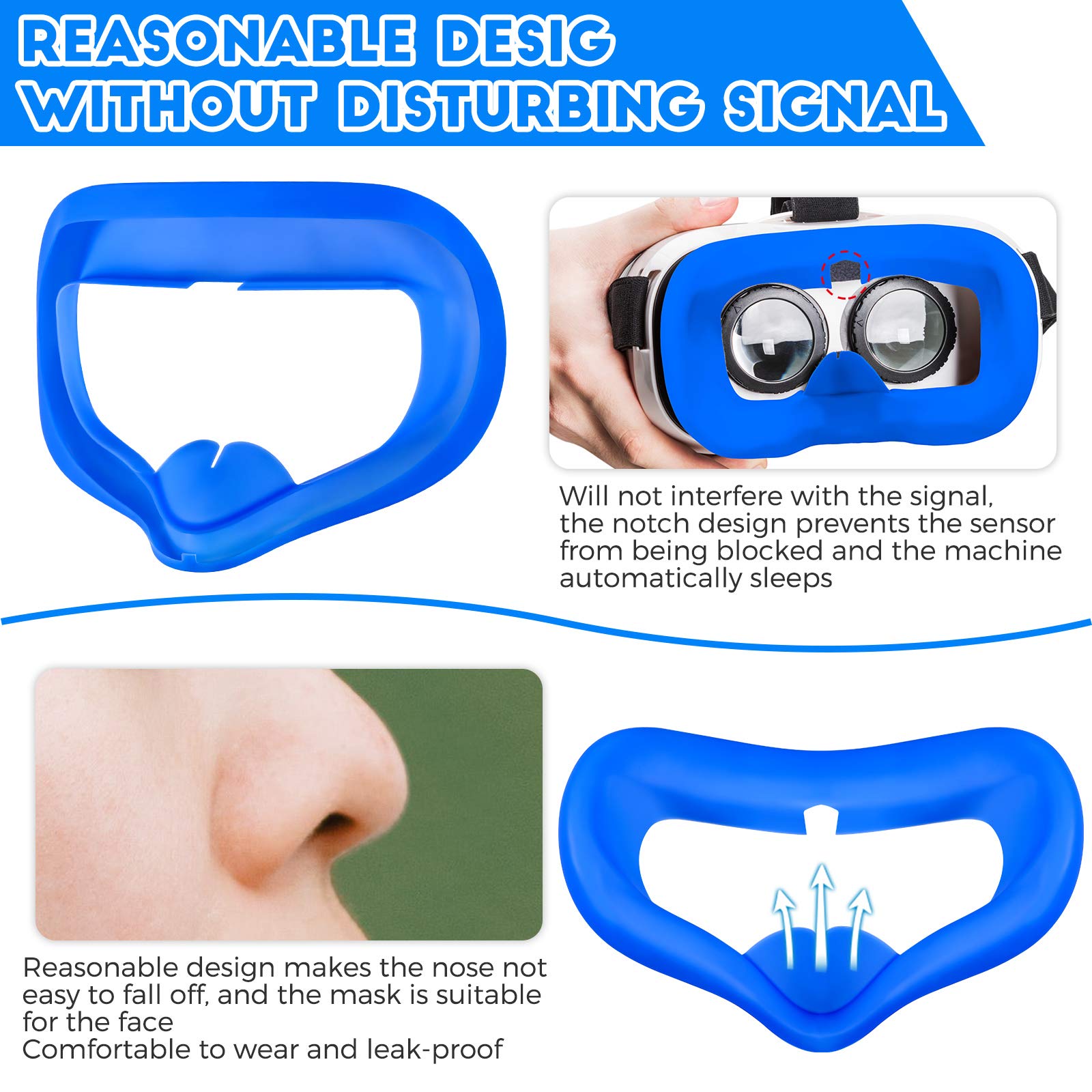 3 Pieces Eye Silicone Cover Silicone Face Covering Compatible with Oculus Quest 2 Sweatproof Lightproof Leakproof (Black, Blue, Red)