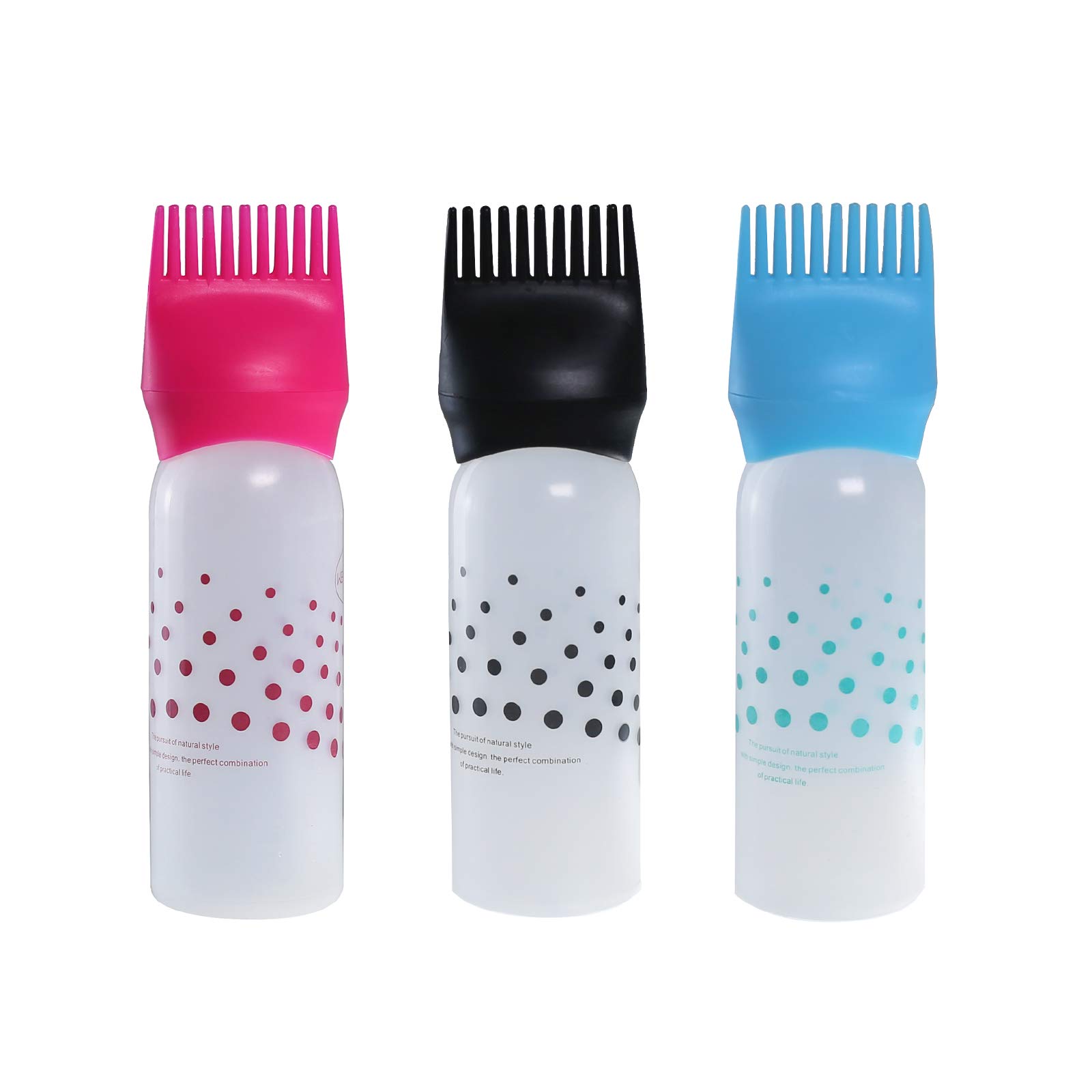 Poitemsic 3pcs 6oz Hair Color Oiling Bottles Root Comb Squeeze Applicator Bottles With Dots For Hair Dye Coloring & Oiling Care,Hair Bleach