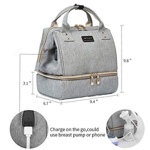 Breast Pump Bag with Cooler Pocket, Mini Pumping Bags with Pockets for Working Mom Cooler Tote Bag Built-in USB Charging Pot for Phone Mother Diaper Bags(No Include ice Pack)