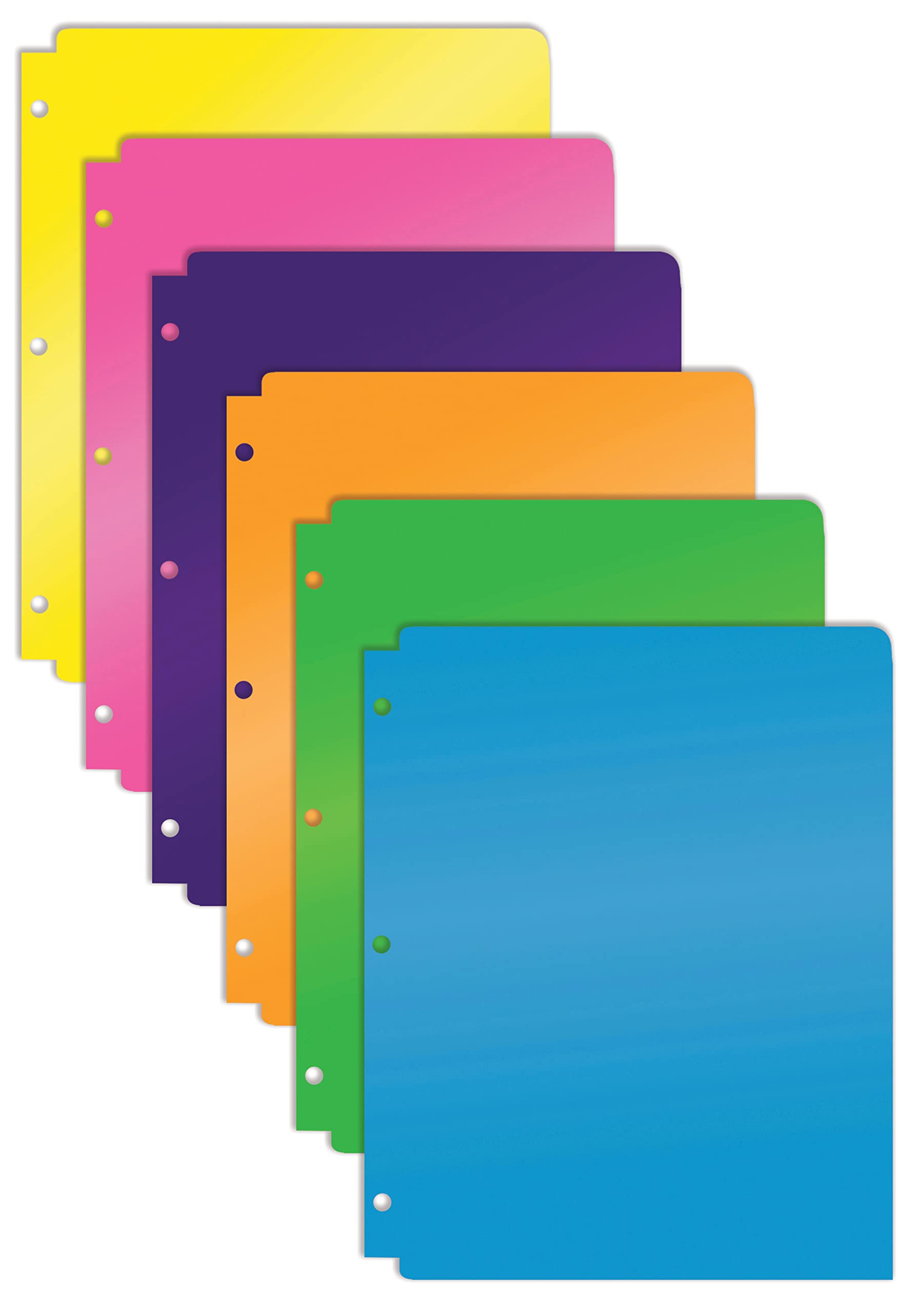 Better Office Products 3 Hole Punch Pocket Folders, Heavyweight Plastic 2 Pocket Folders, Bulk Pack, Assorted Bright Neon Colors, Letter Size, with Business Card Slot,(6 Pack)