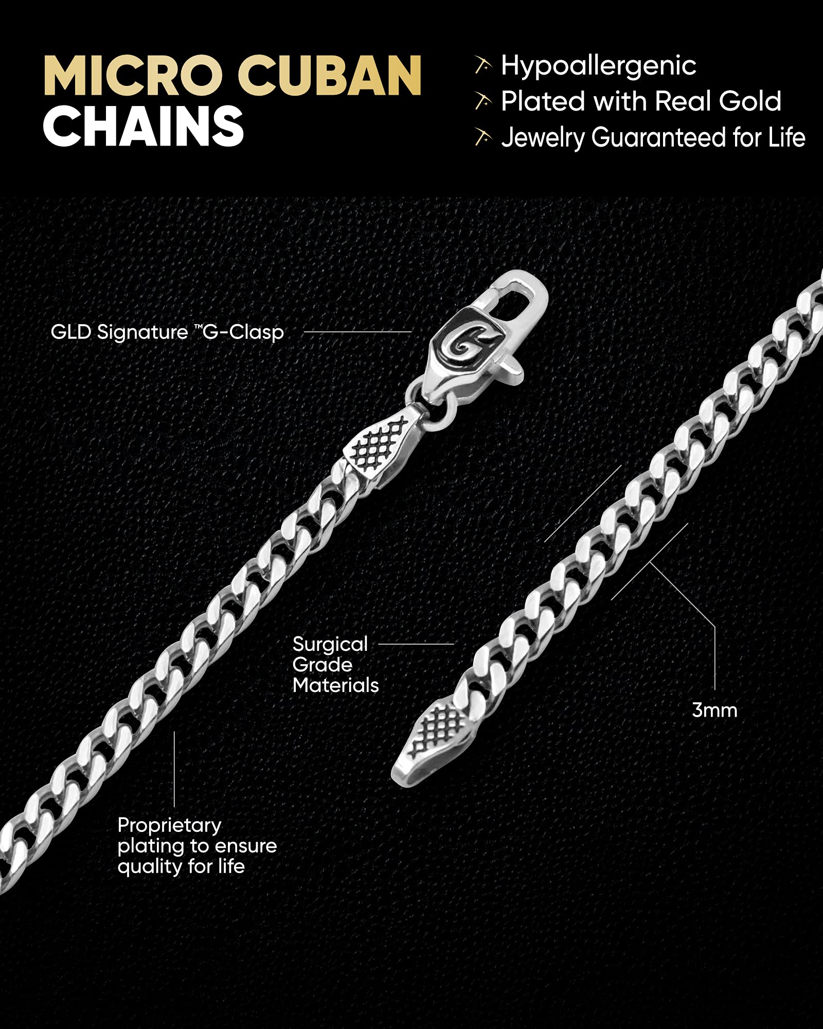 3MM Franco Chain Necklace 16" 18" 20" 24" - White Gold (18)