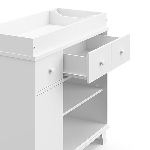 Storkcraft Modern Nursery Changing Table Dresser (White with White) – GREENGUARD Gold Certified, Baby Dresser With Changing Table Top, Dresser for Nursery, Changing Table With Drawers