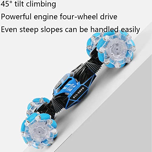 2.4GHz Remote Control Car 4WD RC Stunt Car Deformable All-Terrain Off Road Car, 360 Degree Flips Double Sided Rotating Race Car with Gesture Sensor Watch Lights Music for Kids (Red) M79