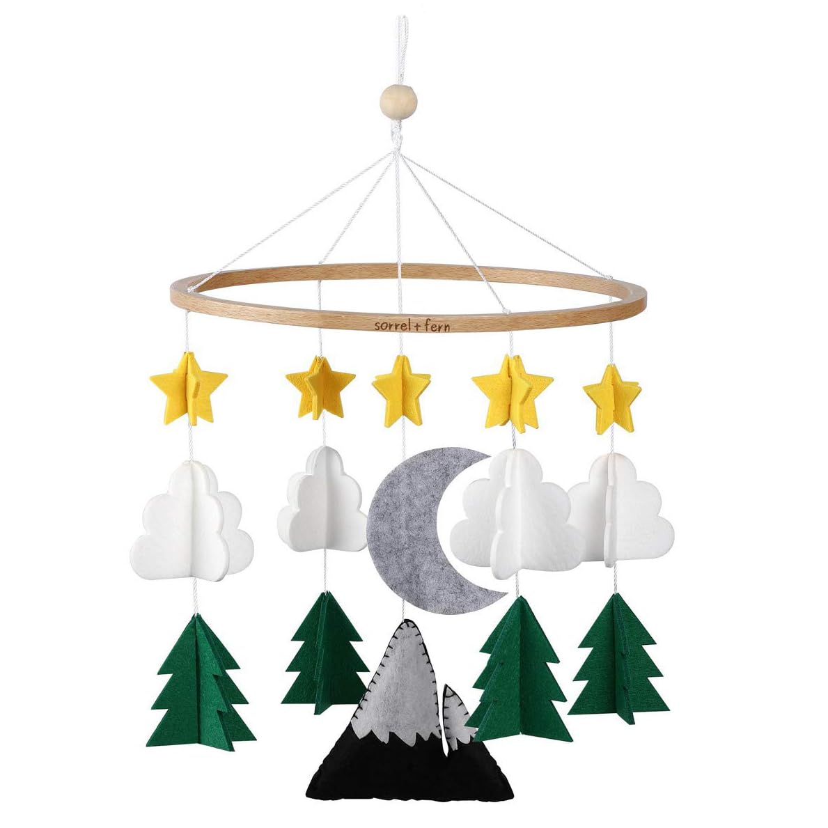 Sorrel + Fern Baby Crib Mobile (Starry Woodland Night, Short Evergreen) - Baby Shower Gift Nursery Decoration for Boys & Girls