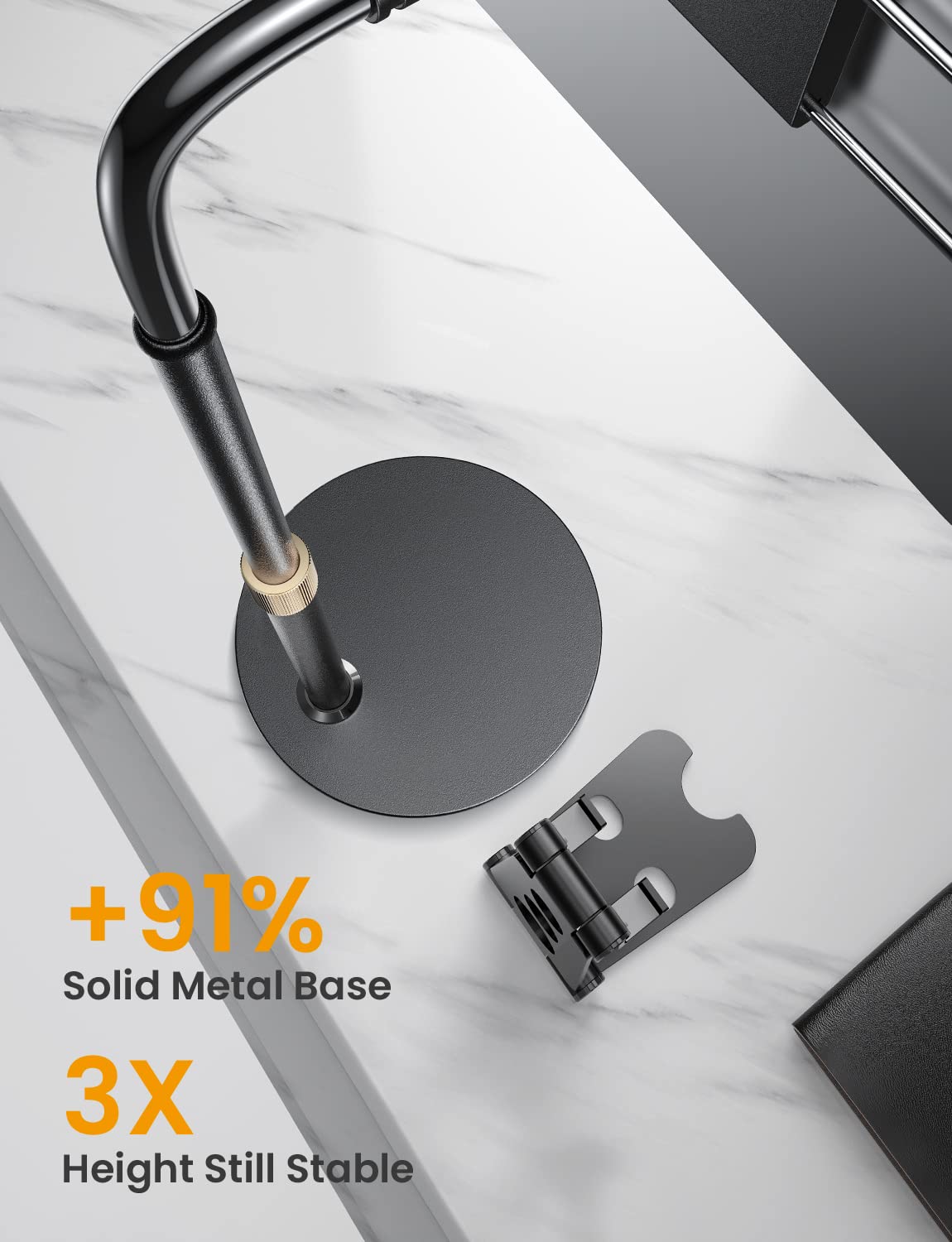 LISEN for iPad Stand for Desk Portable Monitor Stand Adjustable Tablet Stand, Thick Case Friendly iPad Pro Holder Fits(4.7"-15.6") iPad Pro 12.9/10.9/10.2 Air Mini 4 3 2 Fire Tab Nexus Kindle, Black