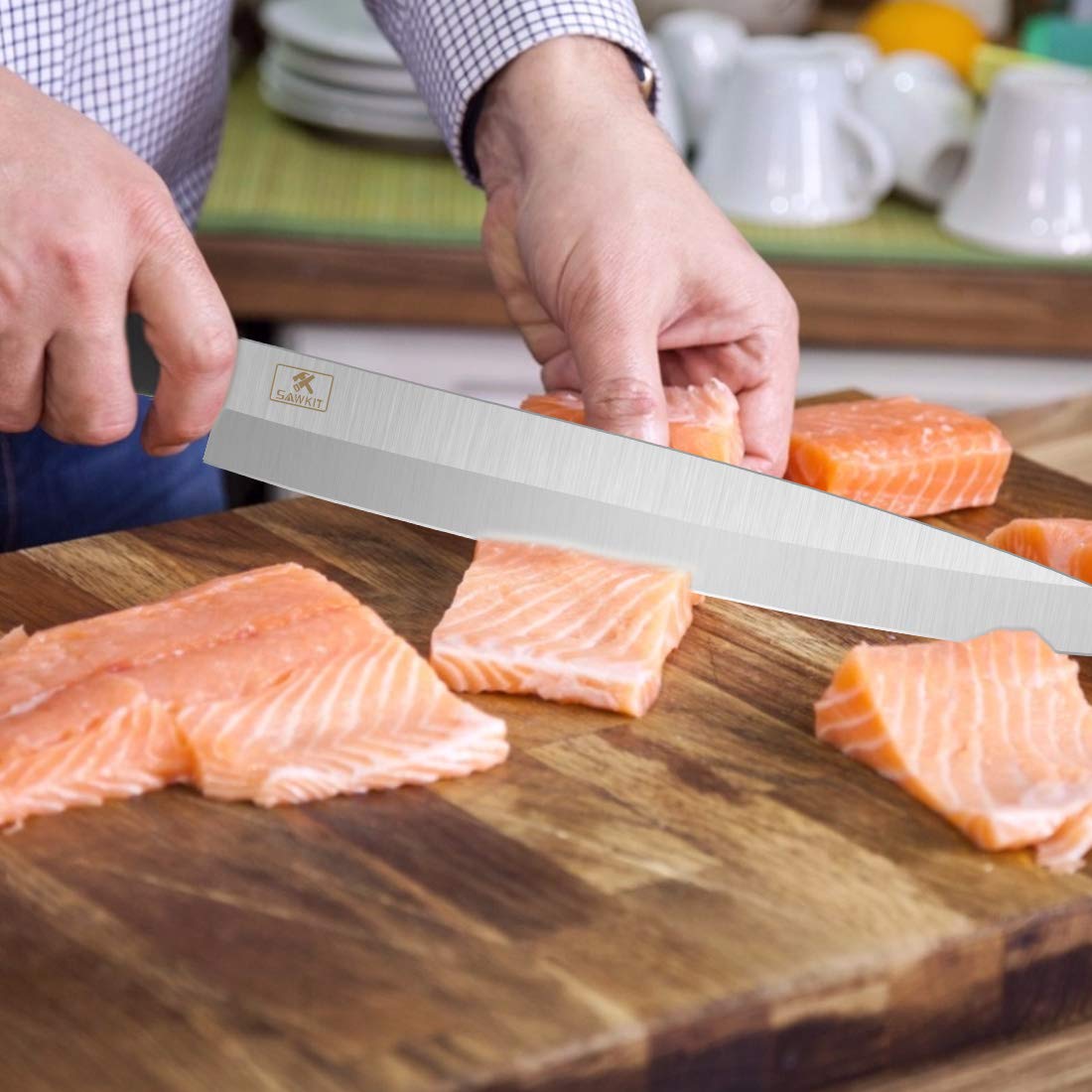 sawkit Sashimi Sushi Knife 7-9 Inch/Fish Perfect Boning Knives/Bread Chef's/For Cutting Sushi/Sashimi Fish Filleting Slicing/Very Sharp Stainless Steel Blade Meat and Peeling Multi-Purpose Kitchen