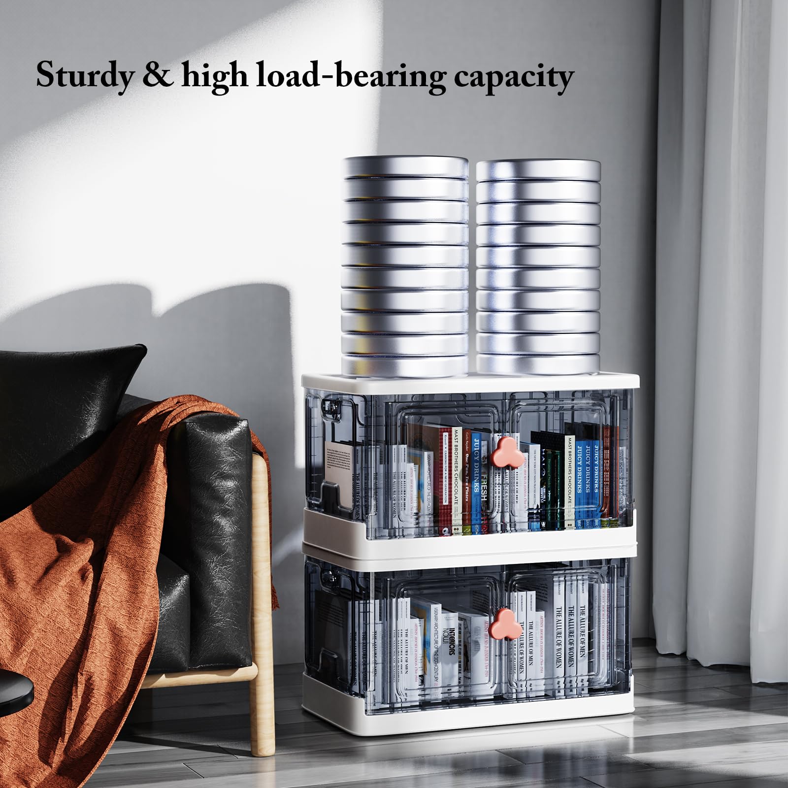 23Gal Storage Bins with Lids - Convenient Front Door Access, Wheels, Clear Design, Collapsible, Stackable, and Durable Plastic - Ideal for Closet,Organizing Toys, Dorms, Cars, and Bedrooms