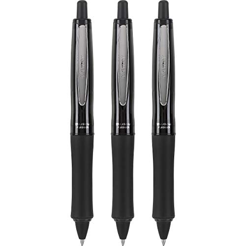 PILOT Dr. Grip FullBlack Refillable & Retractable Ballpoint Pen, Medium Point, Black Ink, 3-Pack (14634)