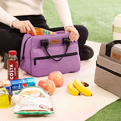 HOMESPON Insulated Lunch Bag Box Cooler Totes Handbag with Front and Back Pockets For Man and Woman Work Shopping (Purple)