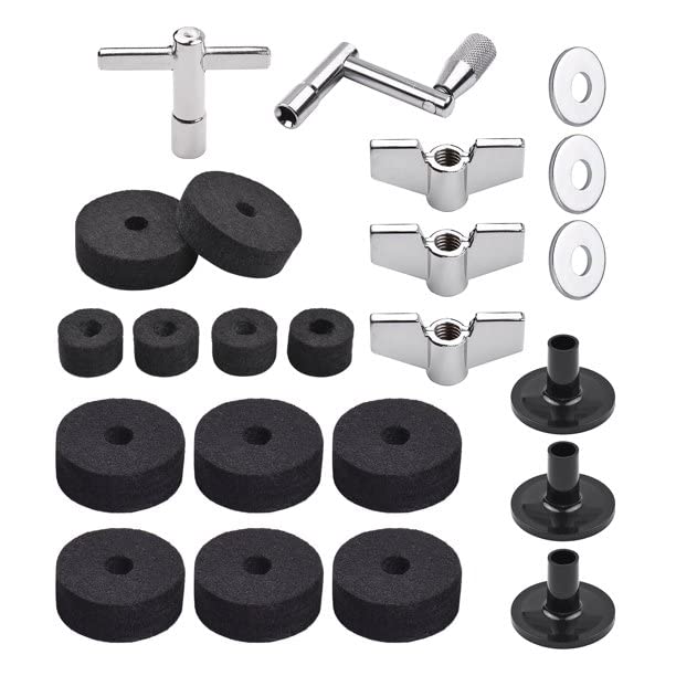 23PCS Cymbal Replacement Accessories, Cymbal Stand Felts, Drum Cymbal Felt Pads Include Wing Nuts, Felt Cymbal Sleeves with Base Wing Nuts, Washer, Sleeves and Base Wing Nuts Replacement (Black)