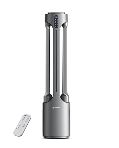AIRMATE Bladeless Fan & HEPA Filter Air Purifier 2in1 with Remote, Silent 45”Oscillating Pedestal Fan, 5 Modes 24 Speeds, LED Display, 15H Timer, Auto Off, Portable Tower Fan for Bedroom Home Office