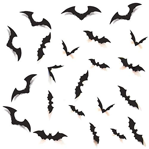 Halloween party decorations, Halloween decoration black bat sticker decals, 3D scary bat decoration, Halloween bat door and window decoration(40pcs)