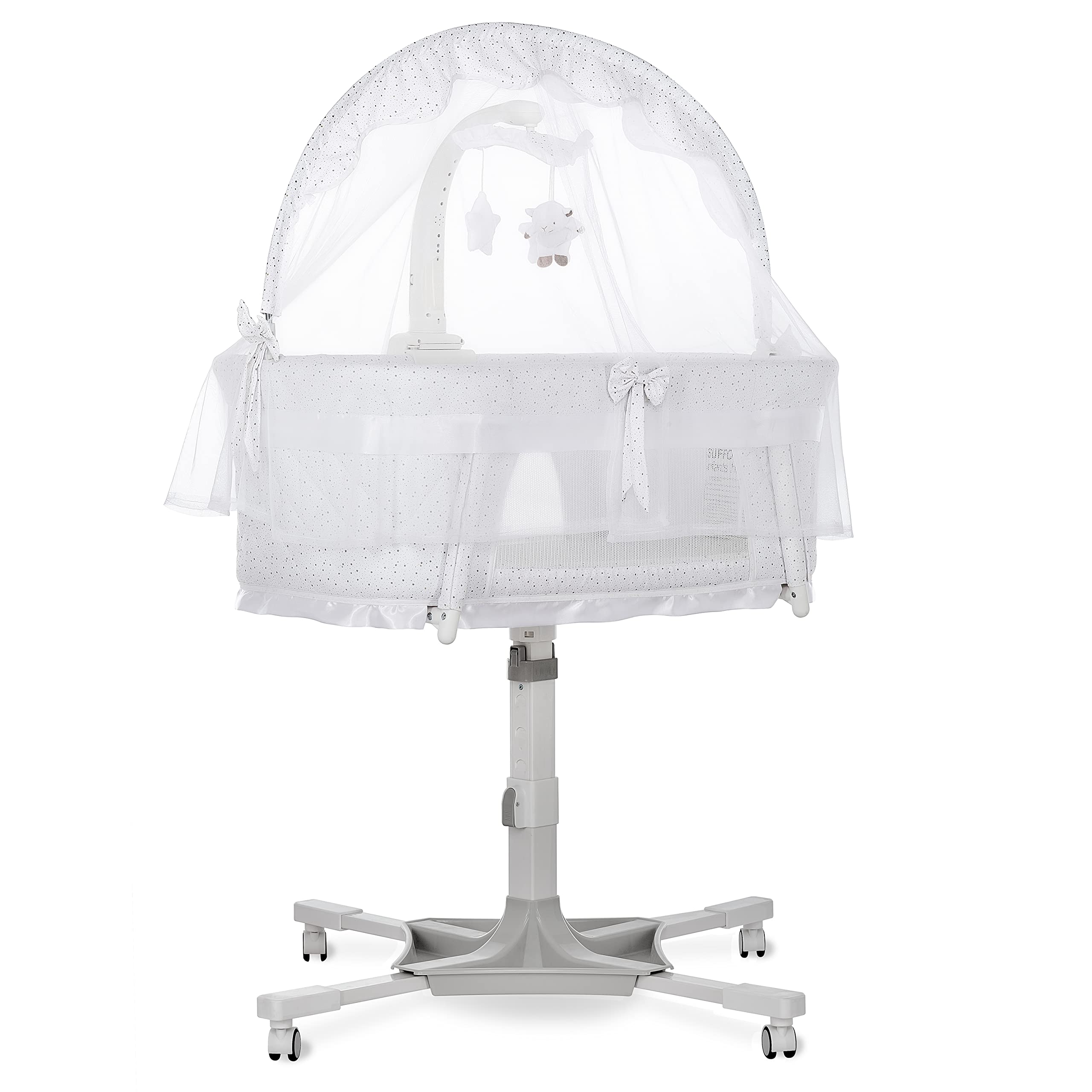 Dream on Me Breeze Swivel Baby Bassinet in White, 4 Adjustable Height Positions, Sturdy and Lightweight Portable Bassinet, Breathable Mesh Sides with Waterproof Mattress Pad