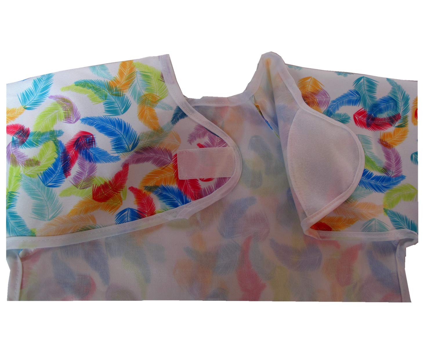 MUMBABY Baby Bib Sleeved Shirt with Pocket 1-3 Years Old Toddler Smock, Waterproof and Washable (White Feather