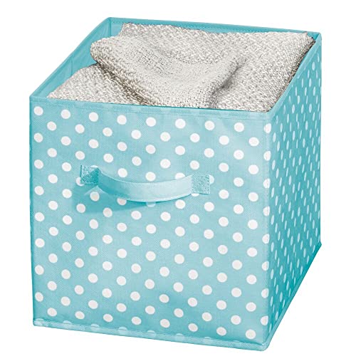 mDesign Soft Fabric Closet Storage Organizer Cube Bin Box, Handle - Storage for Baby Child/Kids Room, Nursery, Toy Room, Furniture Units, Shelf - 12.75" high - Turquoise Blue/White Polka Dots