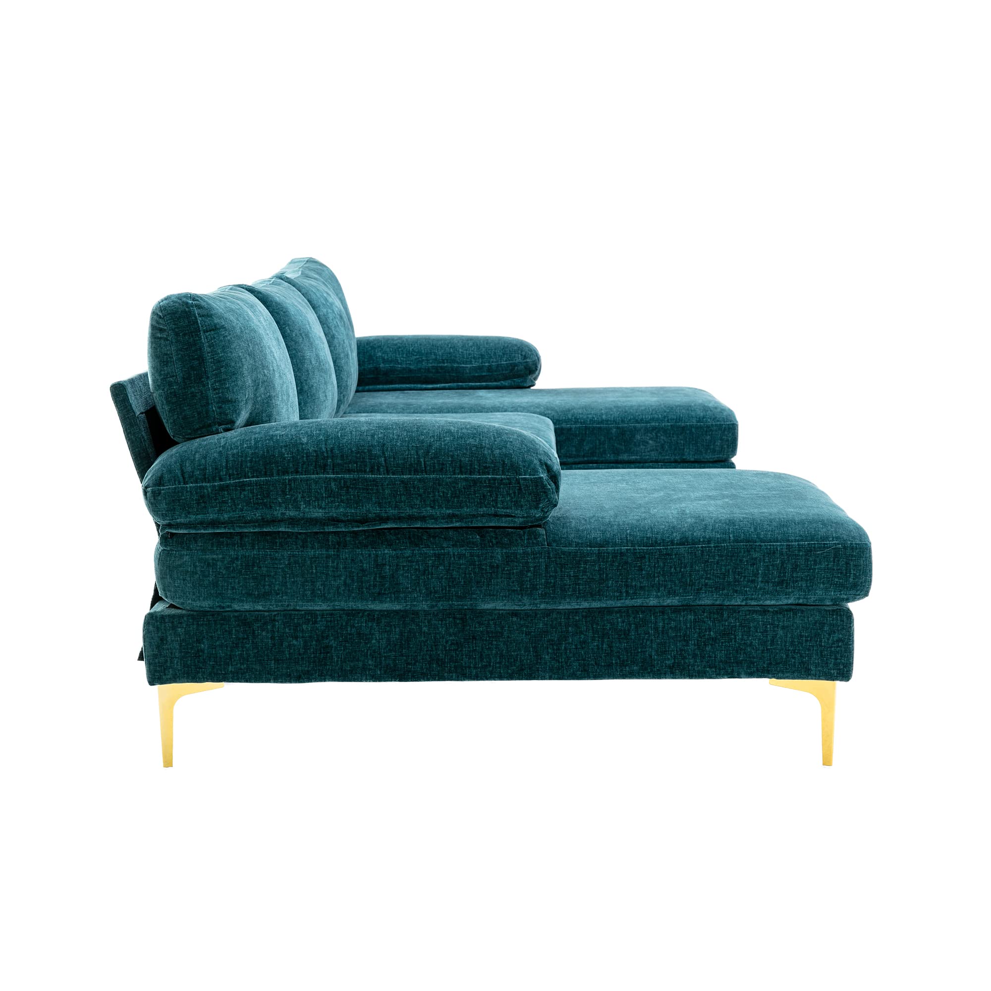 Pvillez Modern Sectional Sofa with Double Chaise Large Convertible Couches Chenille U-Shape Couch with Rolled Arms and Golden Legs Oversize Yellow Sofa for Living Room Comfortable Modular Sofa