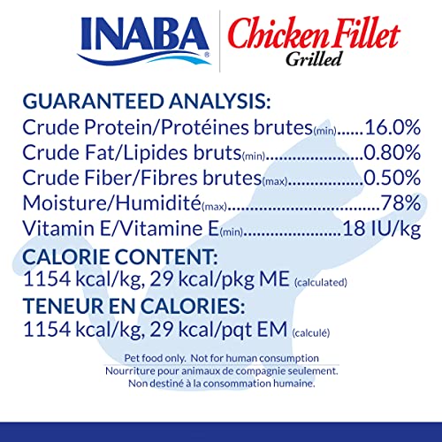 INABA Natural, Premium Hand-Cut Grilled Chicken Fillet Cat Treats/Topper/Complement with Vitamin E and Green Tea Extract, 0.9 Ounces Each, Pack of 10, Variety Pack