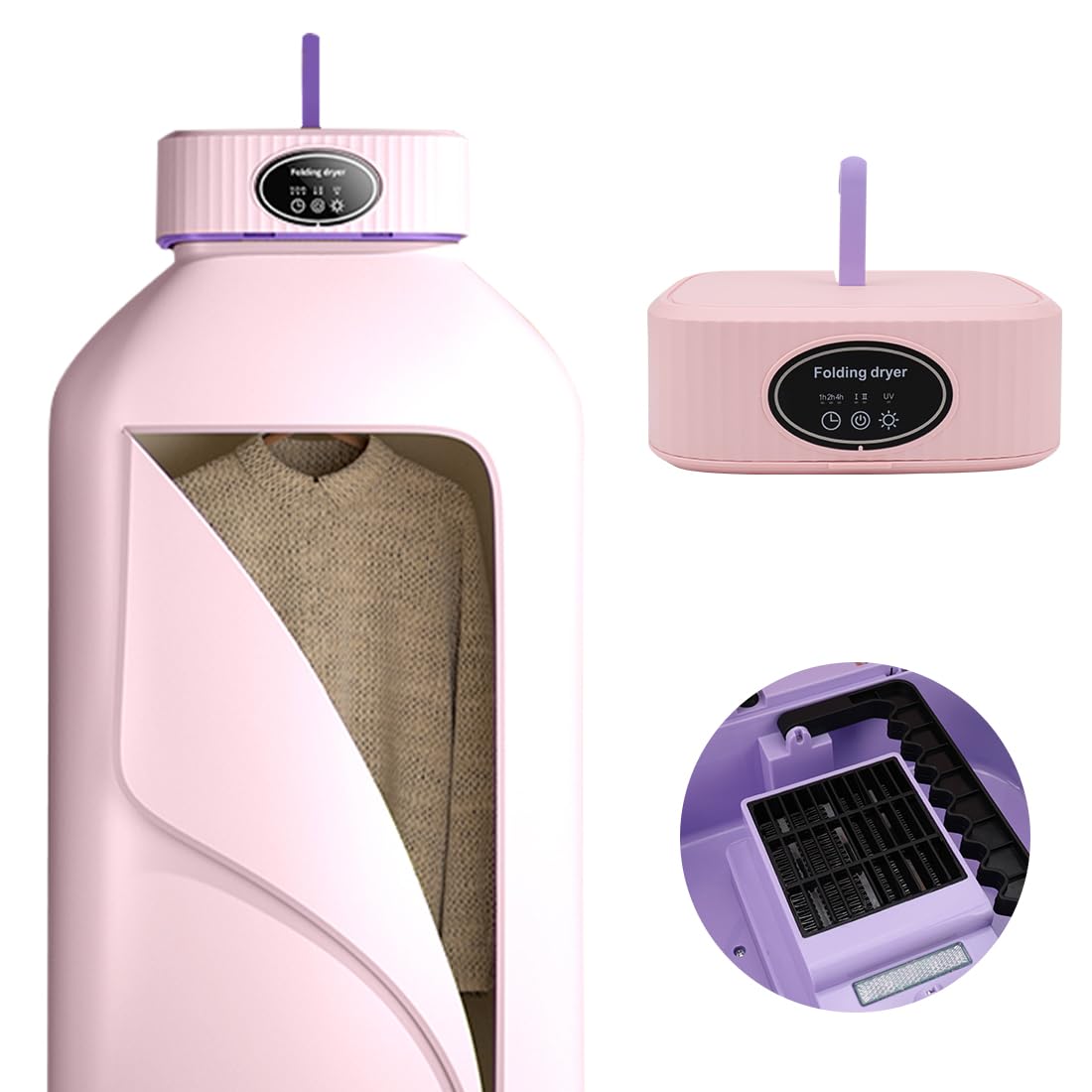 Portable Clothes Dryer, Mini Dryer Machine with Timer, Portable Dryer for Apartments Home Travel RVs, Mini Electric Laundry Dryer Machine with Dryer Bag, Two Heating Mode, Time Setting Function (Pink)
