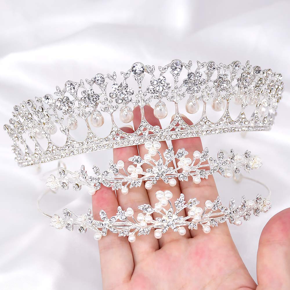 3Pack Rhinestone Crystal Tiaras and Crowns Headband For Women Birthday Pageant Wedding Prom Princess Crown, Silver