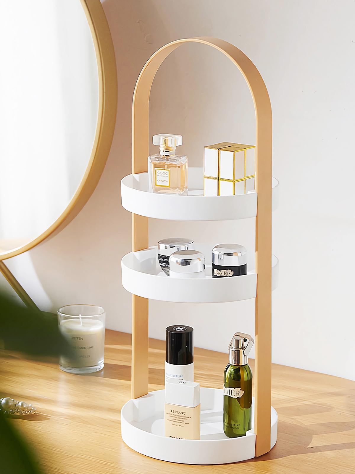 COCSKERQL 3-Tier Bathroom Counter Organizer,Makeup Shelf Organizer, Bathroom Countertop Perfume Tray and Vanity Organizer for Corner Storage (yellow)