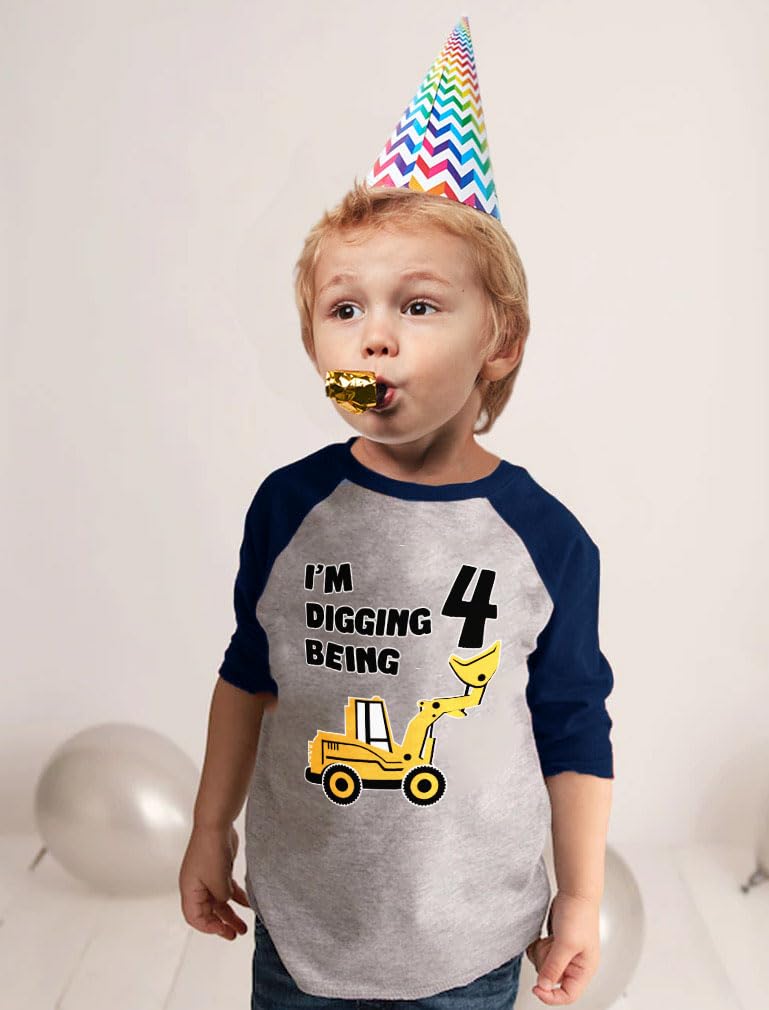 I'm Digging Being 4 4th Birthday Shirt Boy Kids 3/4 Sleeve Baseball T-Shirt 4T Blue