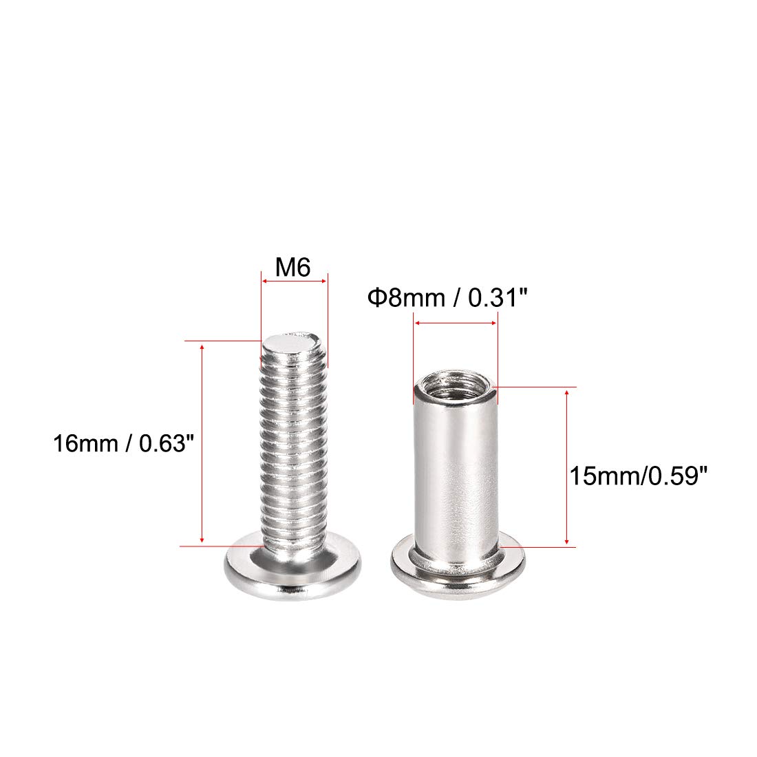 uxcell Screw Post Fit for 5/16"(8mm) Hole Dia, Male M6x16mm Binding Bolts Leather Fastener Carbon Steel 10 Sets