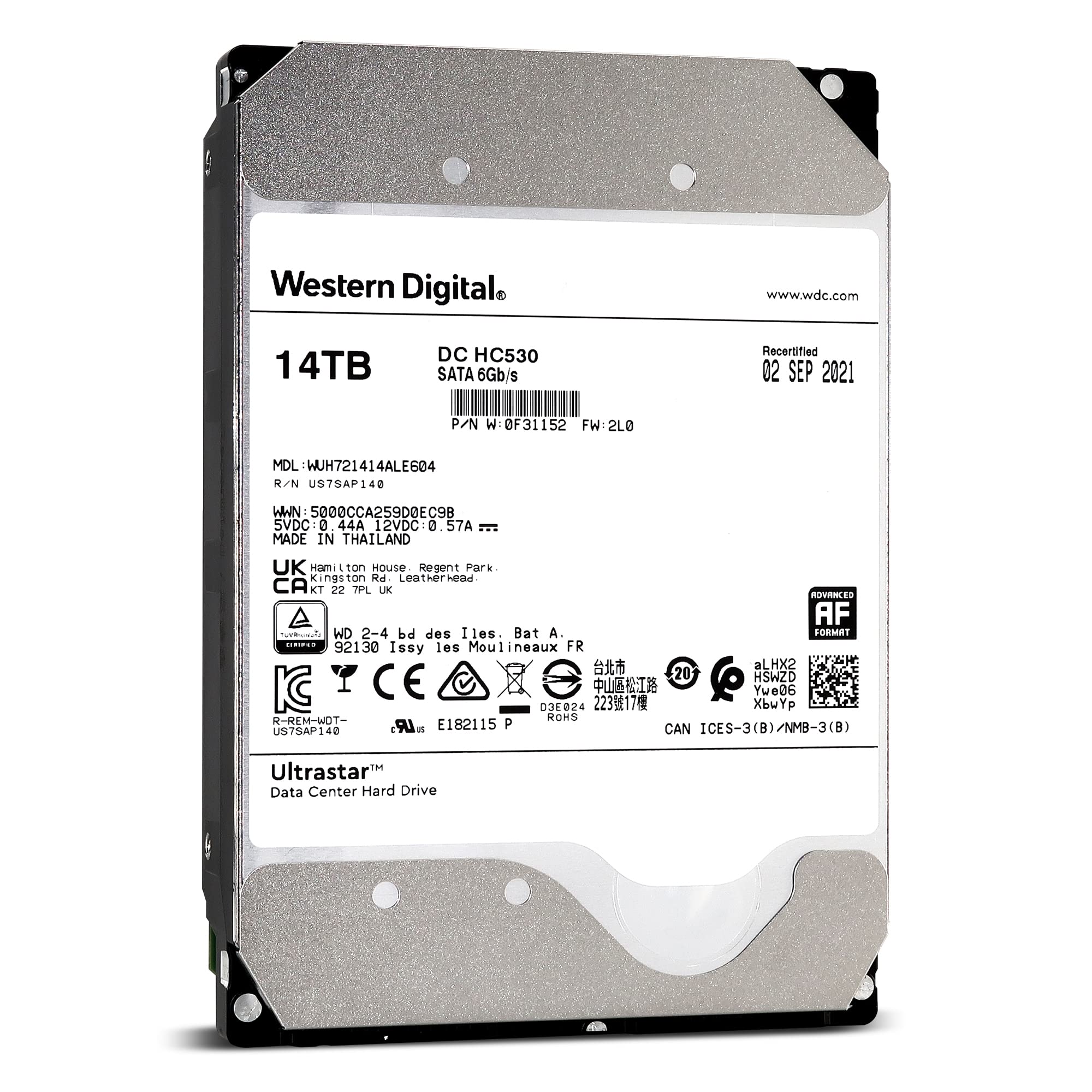 Western Digital 14TB Ultrastar DC HC530 SATA HDD - 7200 RPM, SATA 6 Gb/s, 512MB Cache, 3.5" - WUH721414ALE604 (Renewed)